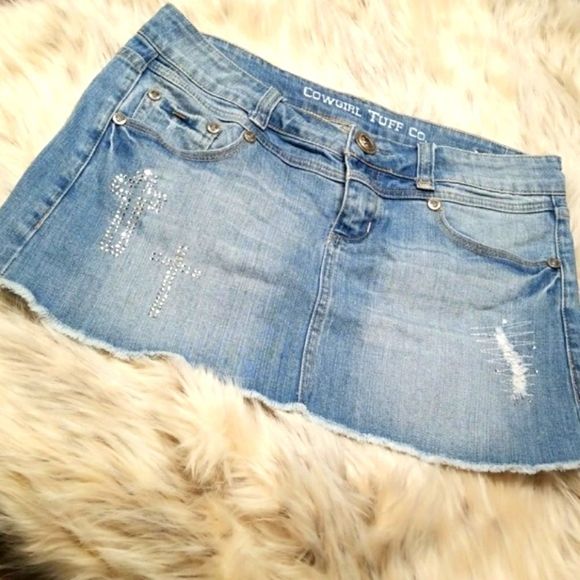 COWGIRL TUFF COMPANY | Skirts | Cowgirl Tuff Bejeweled Crosses Denim ...
